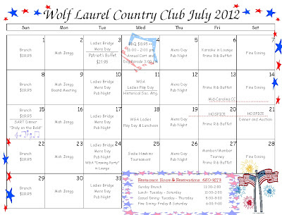 Wolf Laurel Country Club Bulletin Board: July 2012 Calendar in Full
