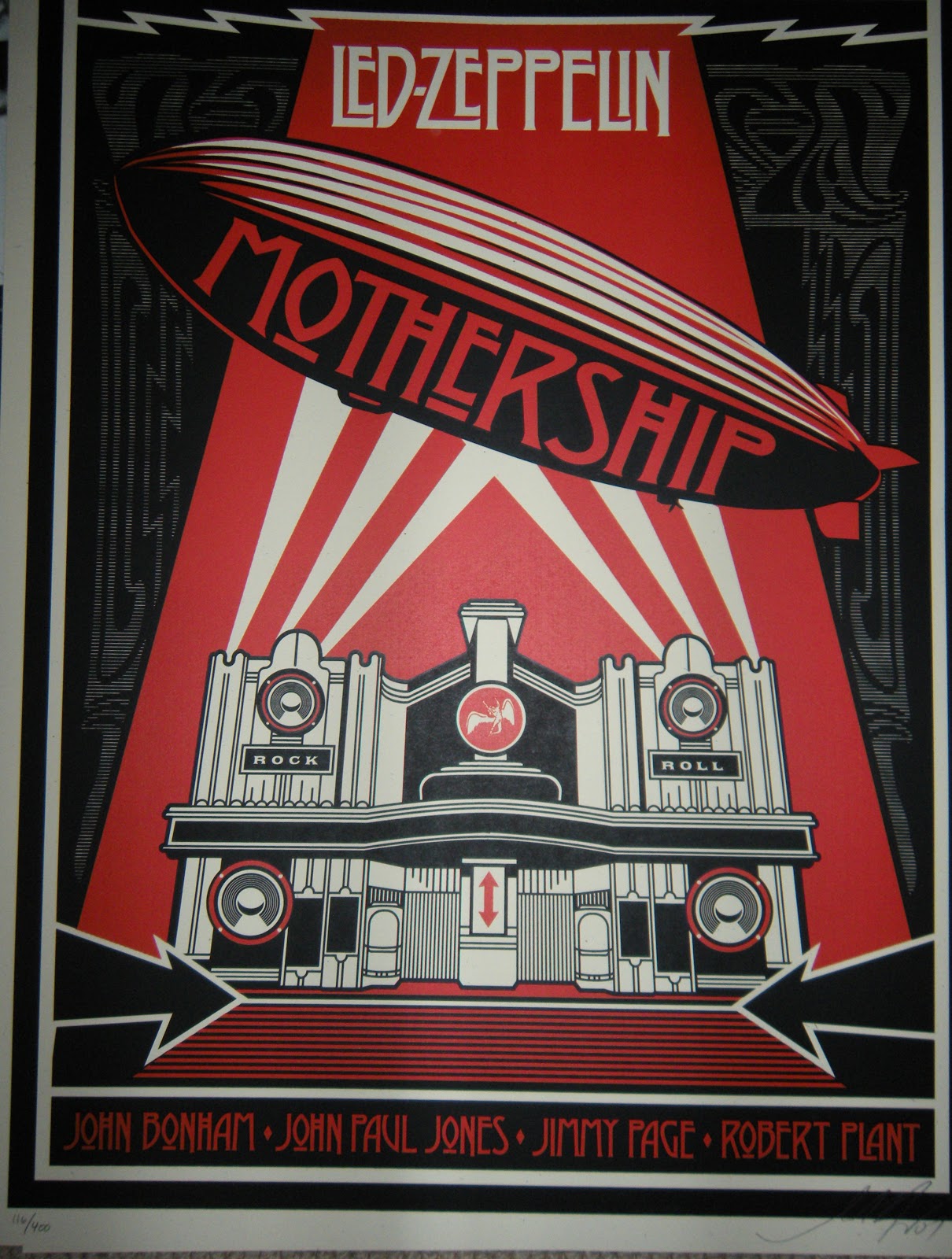 Questions In The Night: Led Zeppelin Mothership Poster by Shepard Fairey