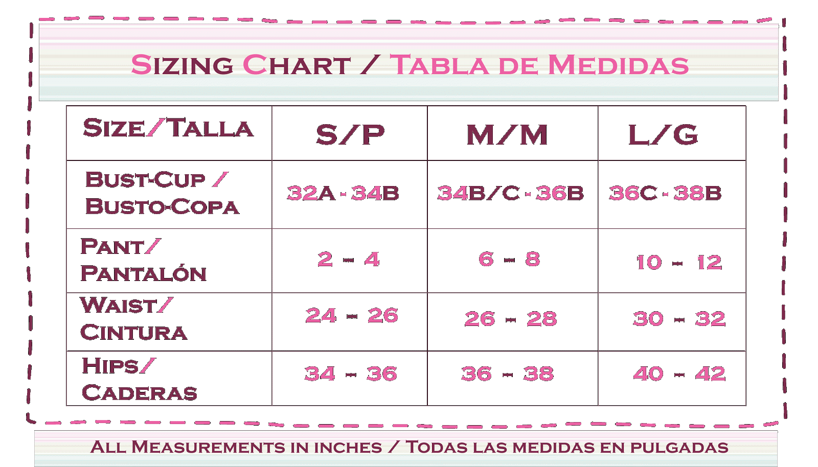 BIKANA LIFE STYLE | BLOG: SIZING CHART / TABLA DE MEDIDAS