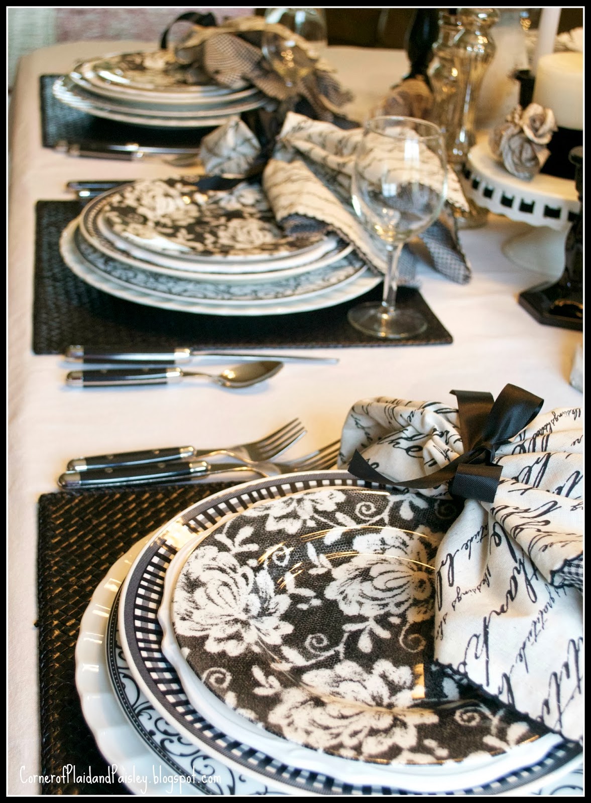 Black and White Table - Corner of Plaid and Paisley