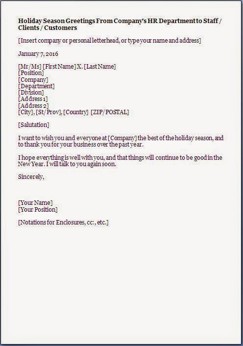Holiday Greetings Letter Format