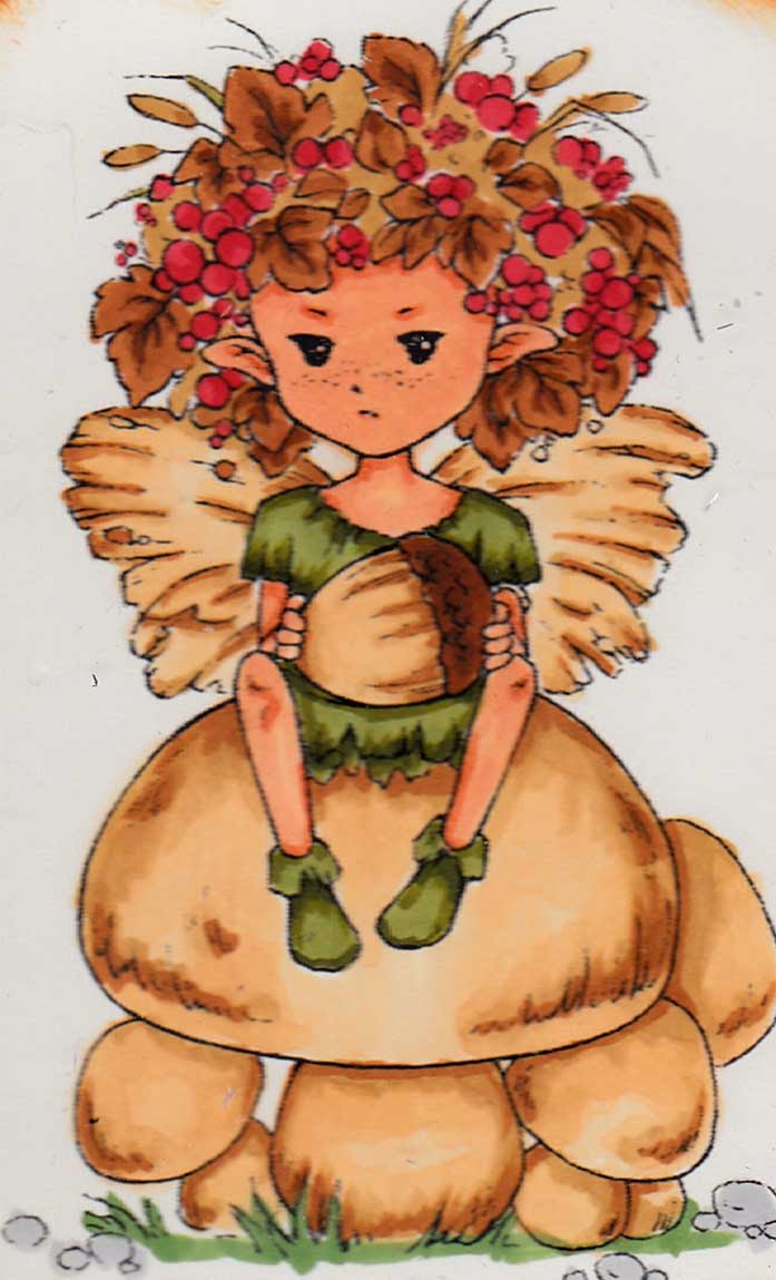 Sweet Pea Stamps: Grumpy Fae with Acorn on a Mushroom