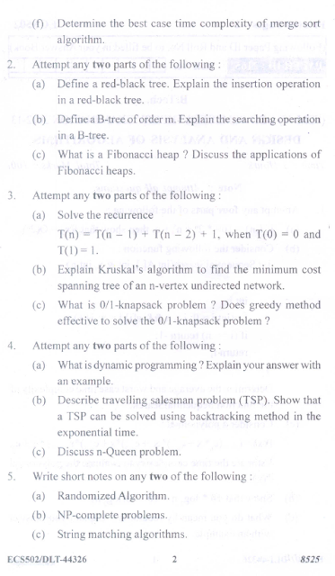 AKTU ECS-502 Design and Analysis of Algorithms 2013 Question Paper ...