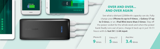 RAVPower Portable Chargers 22000mAh Power Bank 5.8A Output | Smart ...