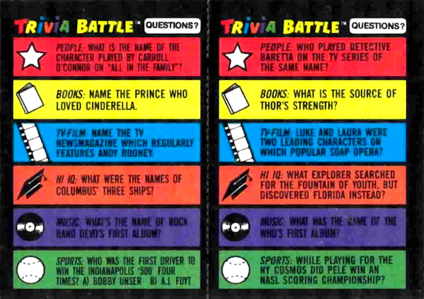Football Cartophilic Info Exchange: Topps (USA) - Trivia Battle (1984)
