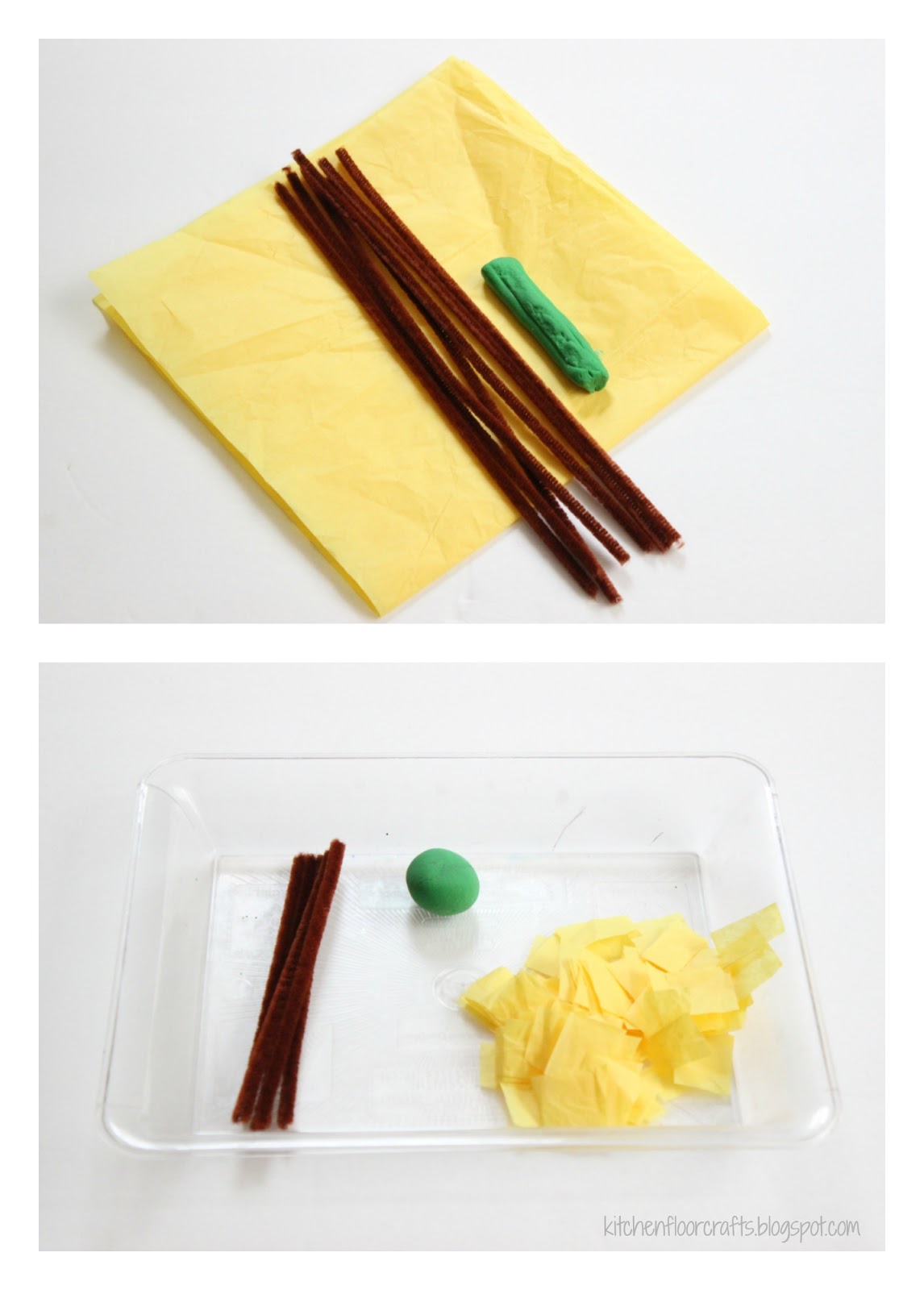 Kitchen Floor Crafts: Tissue Paper Forsythia Bush