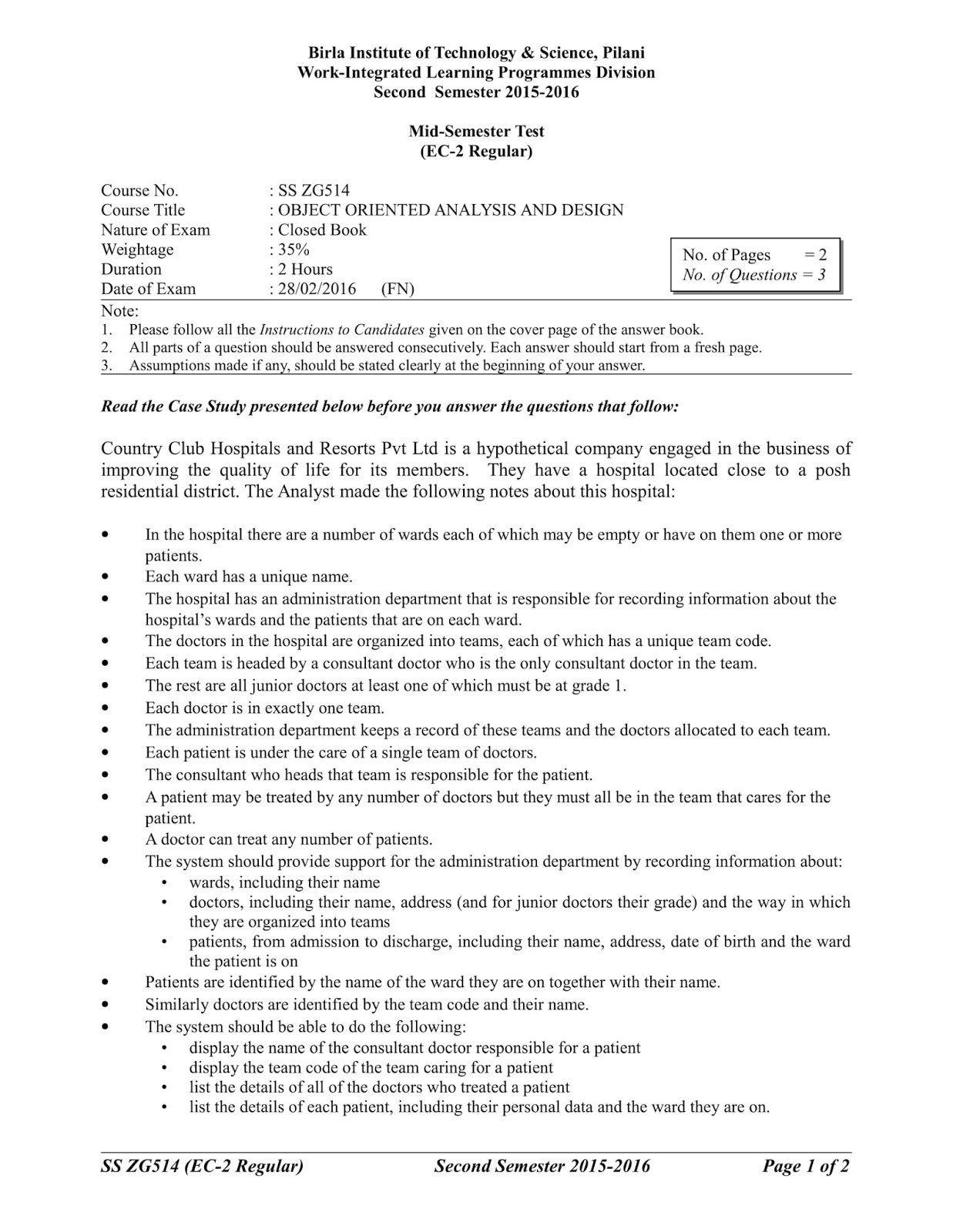 Coding Tech Life Object Oriented Analysis And Design Comprehensive Examination Regular Question