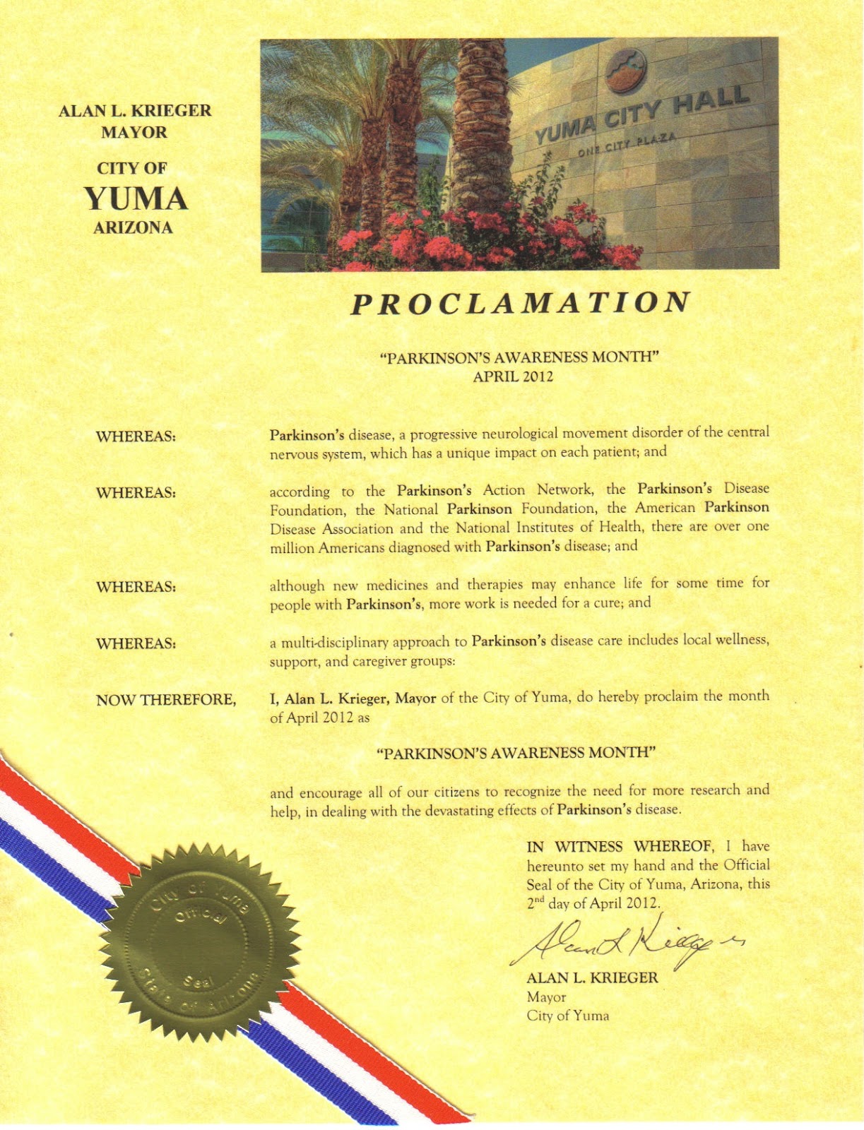 Parkinson's Humor: Yuma Arizona Proclaims April as Parkinson's Disease ...