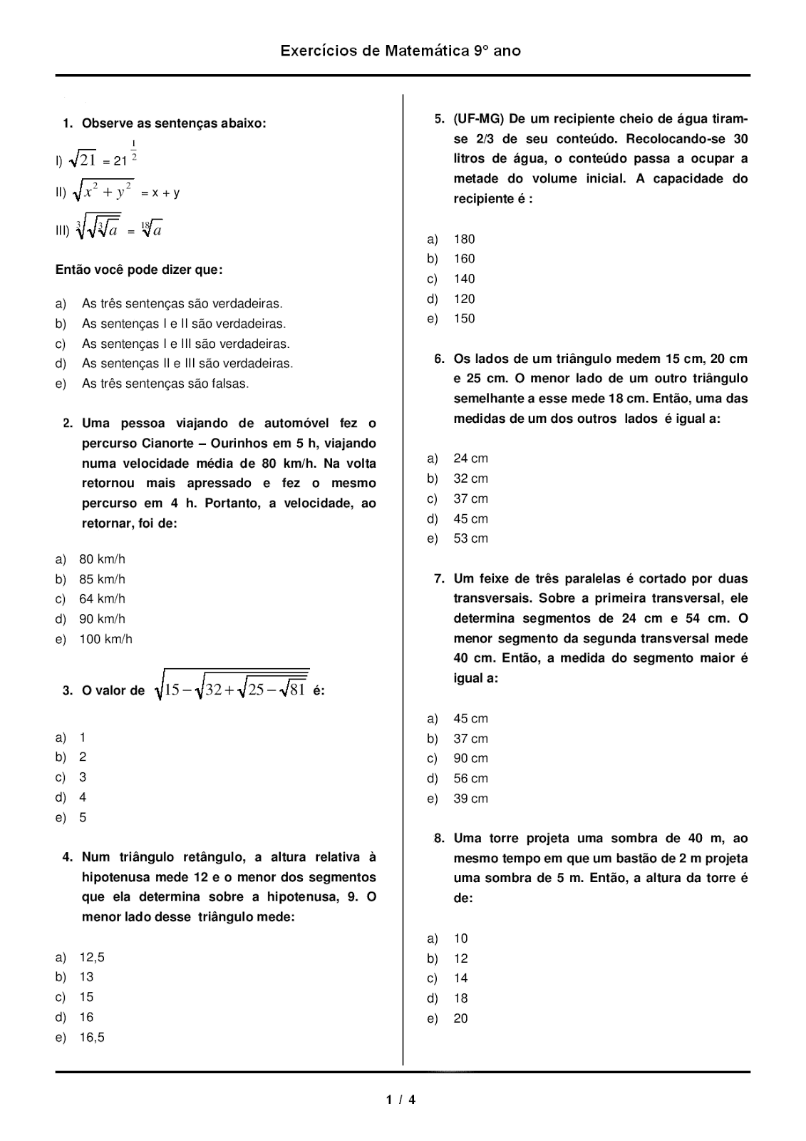 Prova De Matematica 6 Ano 1 Bimestre Com Gabarito - NAZAEDU