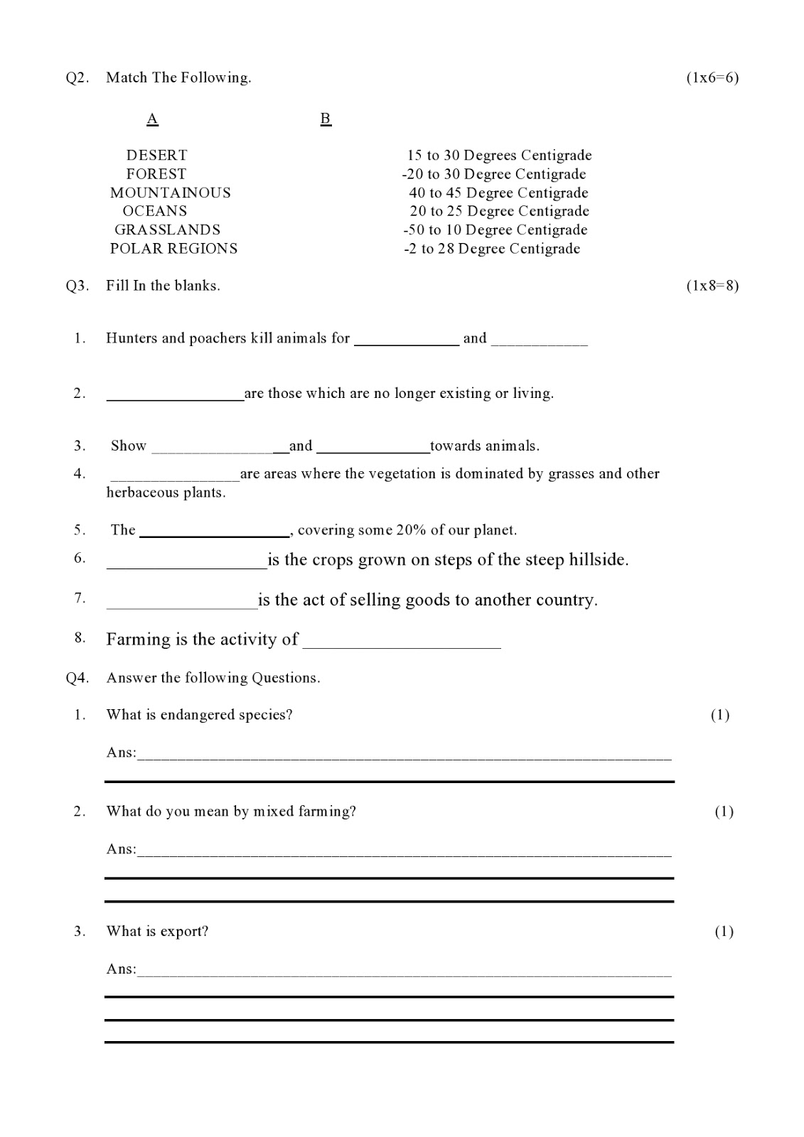 Birla World School Oman: Revision Worksheets for Grade 5 B