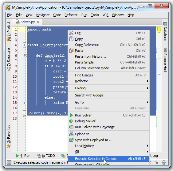 Pycharm: ejecutar codigo python en consola de modo interactivo