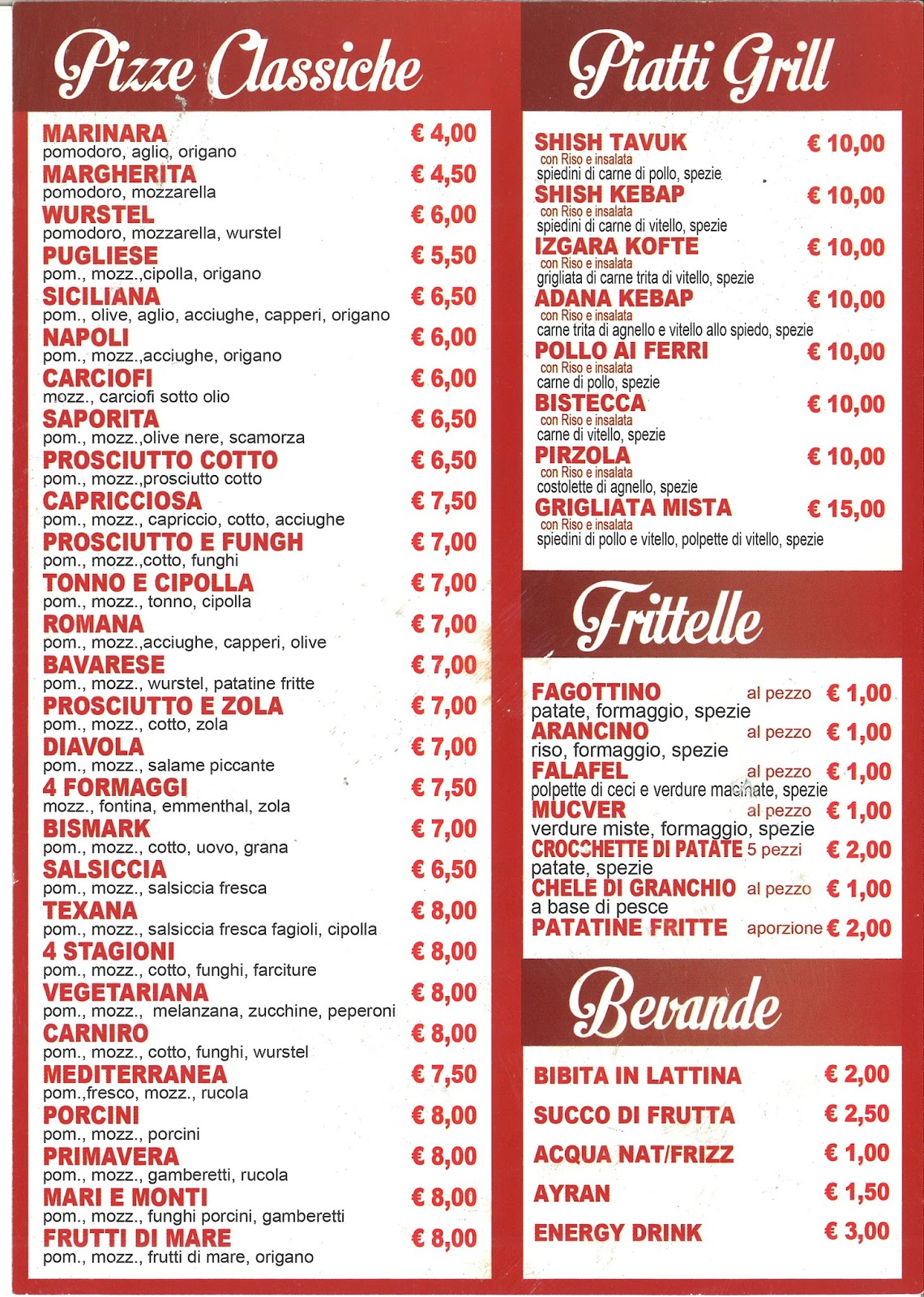 Menu e Prezzi: Pizzeria kebab da asporto LAZ 61 RISTORANTE in Corso ...