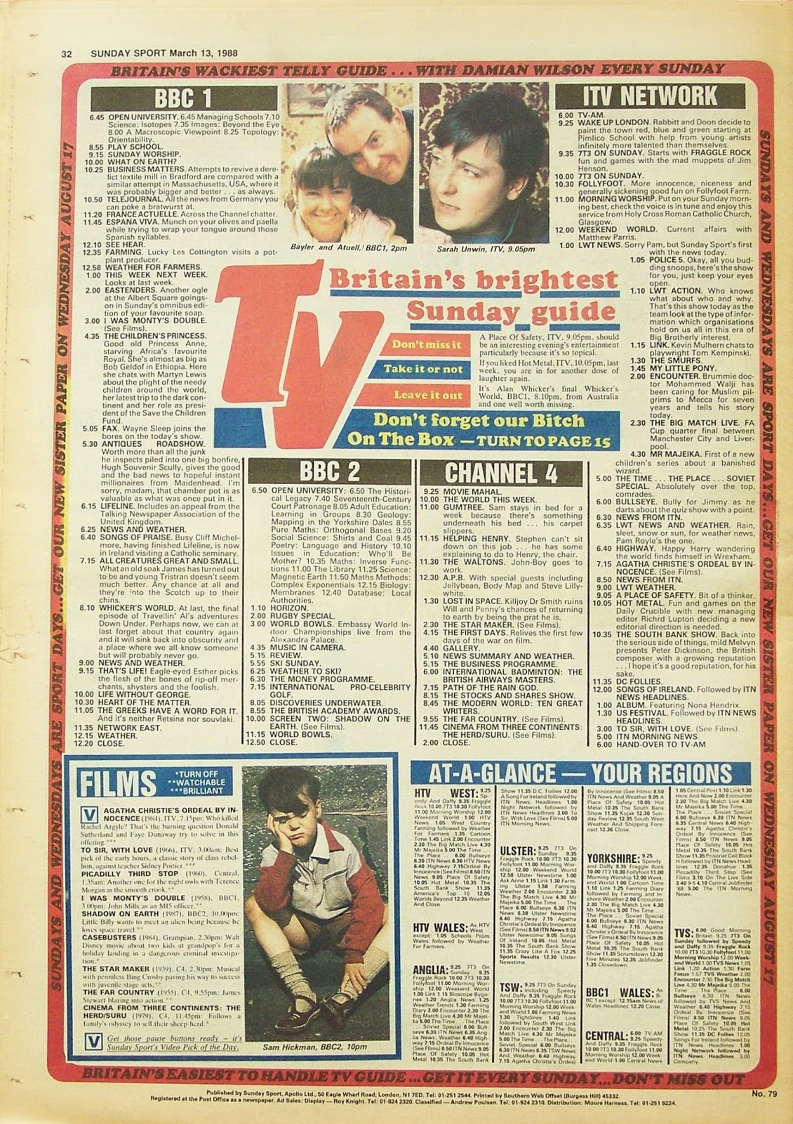 Sunday Sport Newspaper 13th March 1988