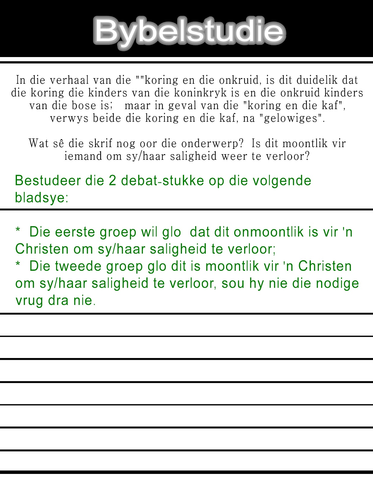 Sondagskool Tuis: Groeps-Bybelstudie saam met Eindtyd onderwerpe ("Vrae ...