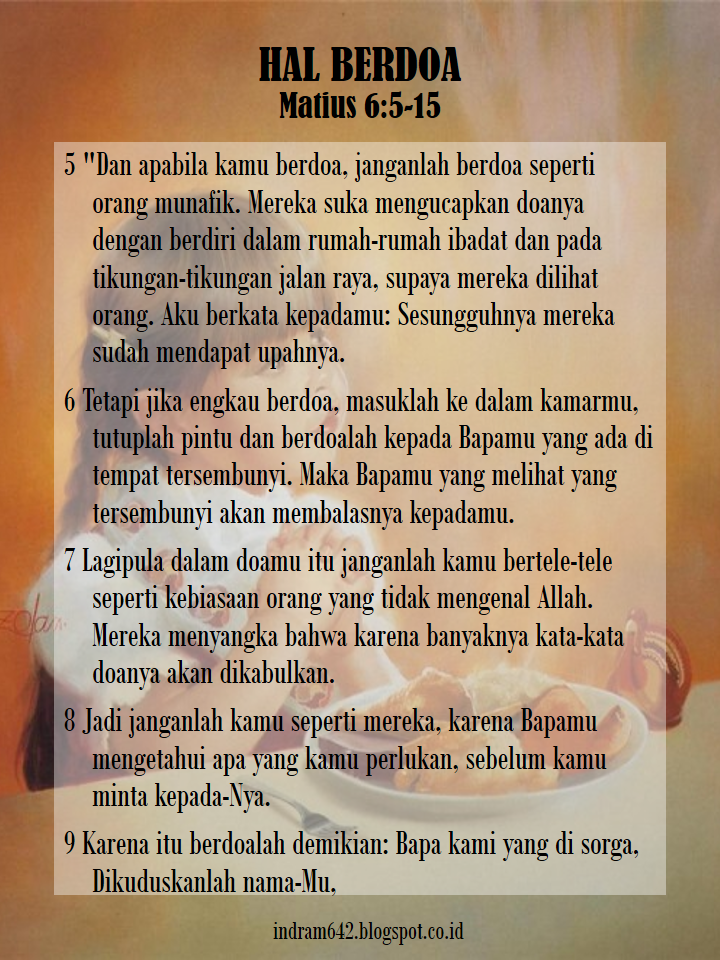 SENI MENULIS ISI HATI TUHAN : HAL BERDOA, Matius 6:5-15