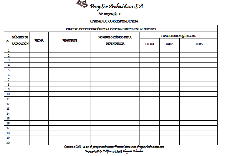 Proyser archivísticos S.A: Registro de Distribución para Entrega ...