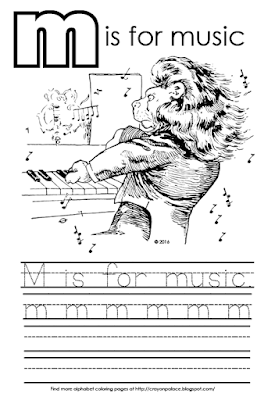 Crayon Palace: "M is for music" alphabet coloring page