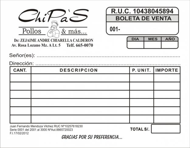 IMPRENTA CARDEL: Boletas de Venta - Impresión con autorización SUNAT