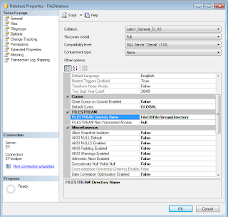 creating a filestream database in SQL server 2008 - headline news