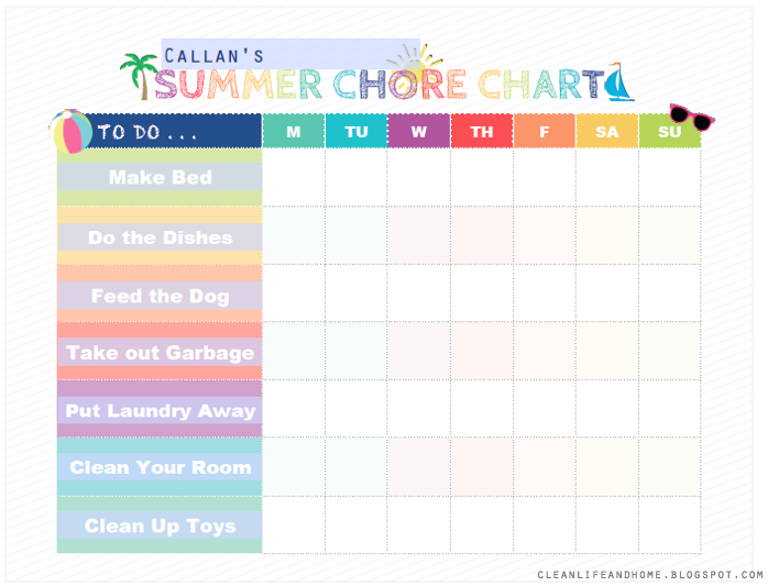 Clean Life and Home: Freebie: A Handy {SUMMER} Chore Chart!