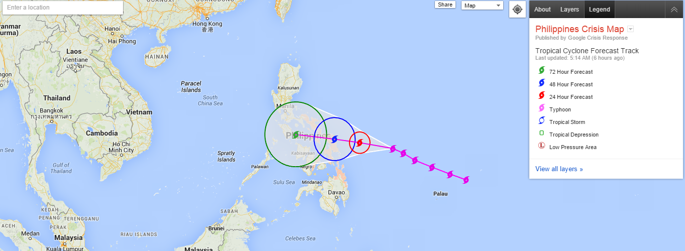 Google Public Alerts, crisis map for Typhoon Ruby (Hagupit) now active