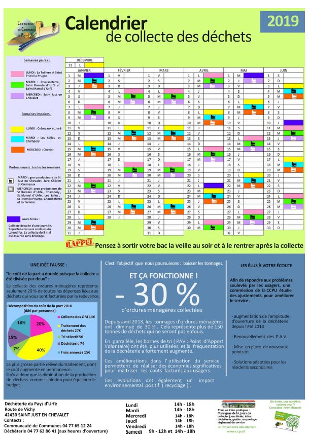 Juré: Calendrier de collecte des Ordures Ménagères en 2019