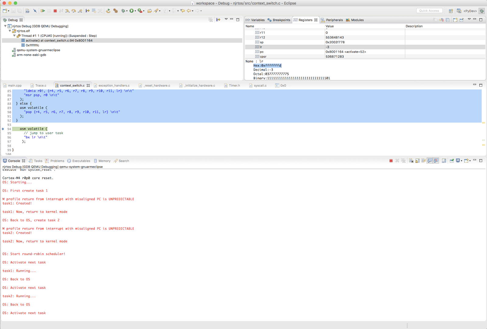 RTOS : with eclipse - RTOS examples - mini-arm-os