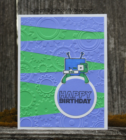 Designs by Dragonfly: Birthday Card ~ Blue and Green Bot {2nd Post}