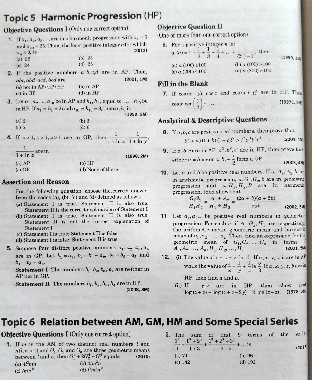 Progression and Series JEE Advanced 38 Year Previous Year Questions ...