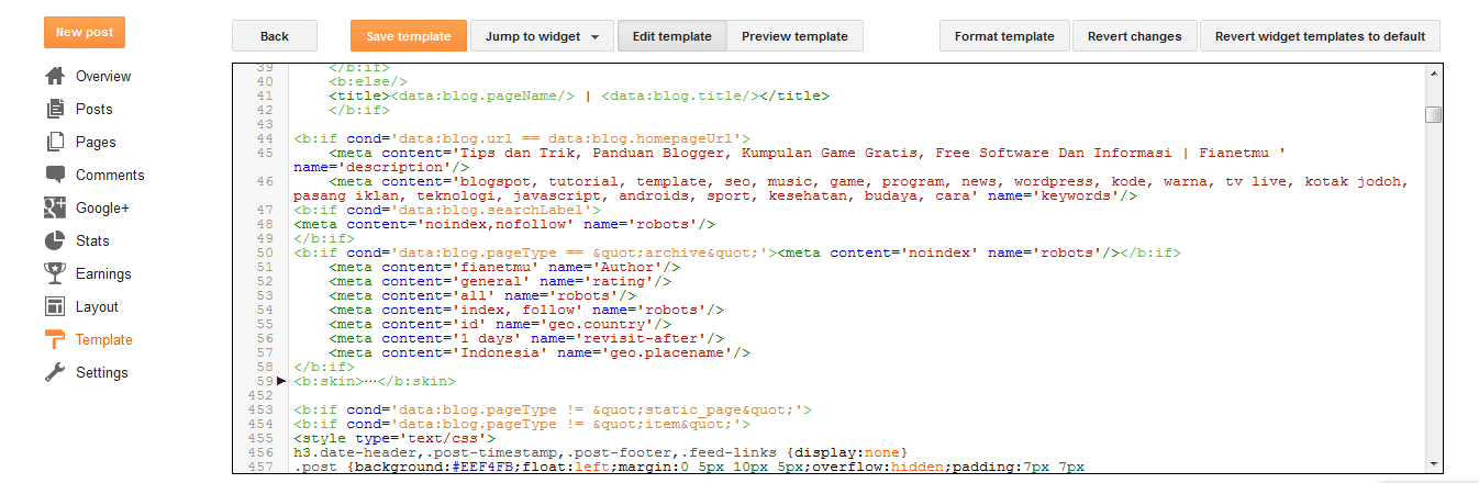 Tampilan Edit HTML Template Blogger.Com Terbaru - 1xdeui