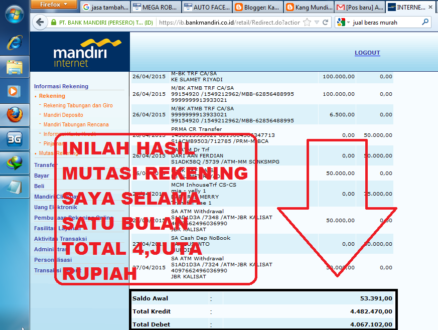 Mutasi Rekening Saldo Mandiri Hasil Dari Bisnis Internet :Cara ...