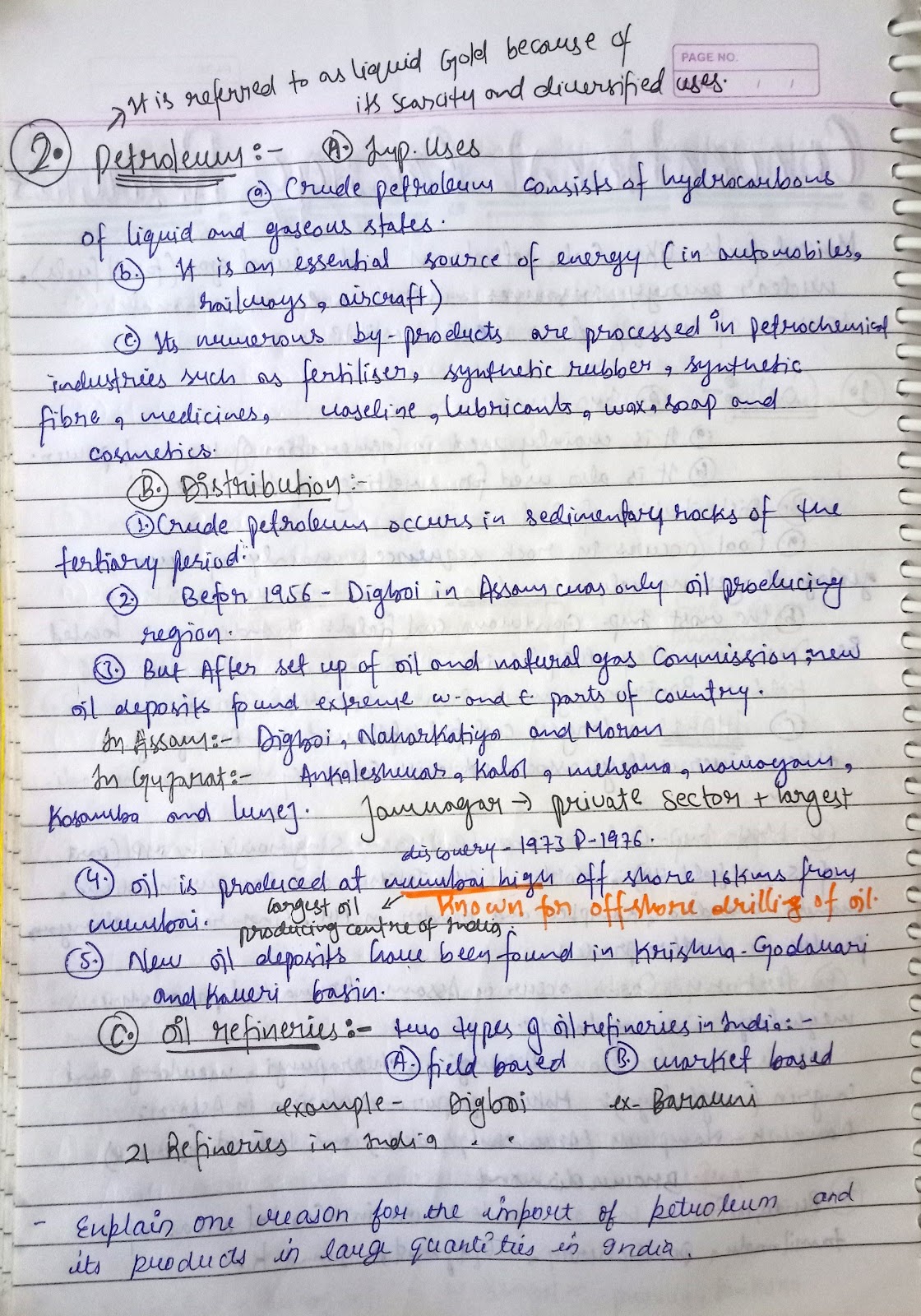Handwritten notes of Mineral and Energy Resources- [geography] Class ...