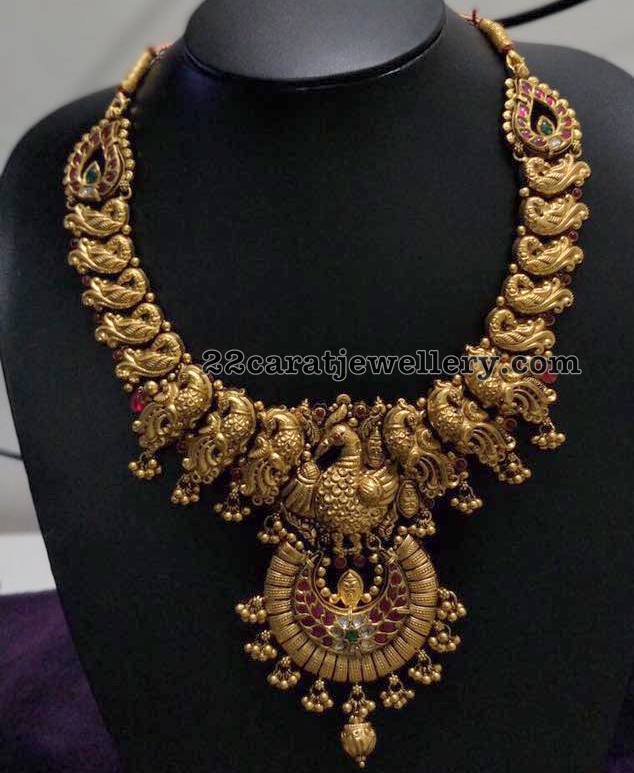 Antique Long Chains with Peacock Motifs - Jewellery Designs