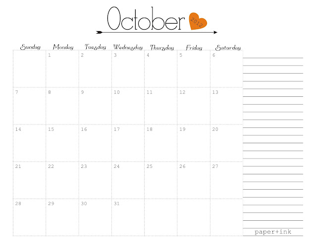 Free Printable Calendars - October 2012