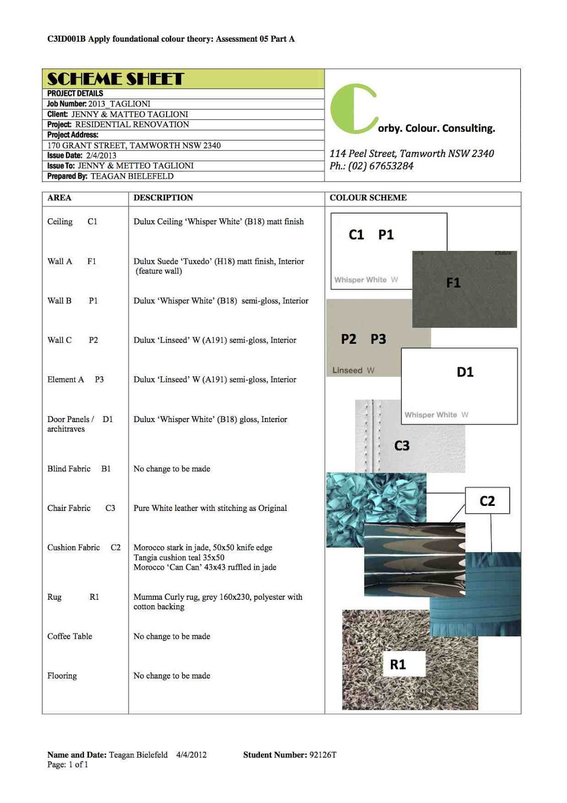 Interiors: C3ID001B//Produce a scheme sheet//Assessment 05
