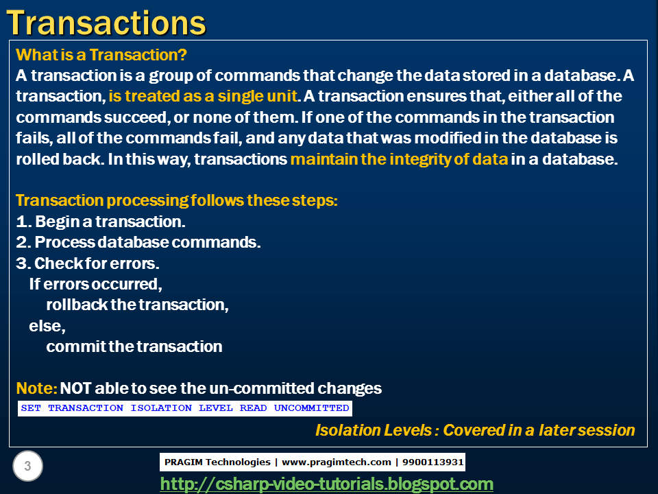 Sql Server Net And C Video Tutorial Part 57 Transactions In Sql Server