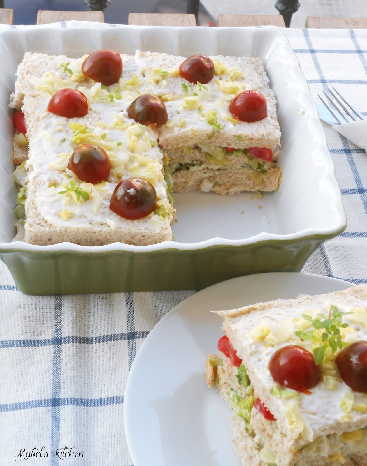 Pastel Frío de Pan de Molde con Pollo y Aguacate. - Mabel's Kitchen
