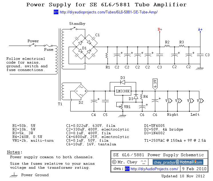 Eletrônica Neutrons : Esquema amplificador 6L6.