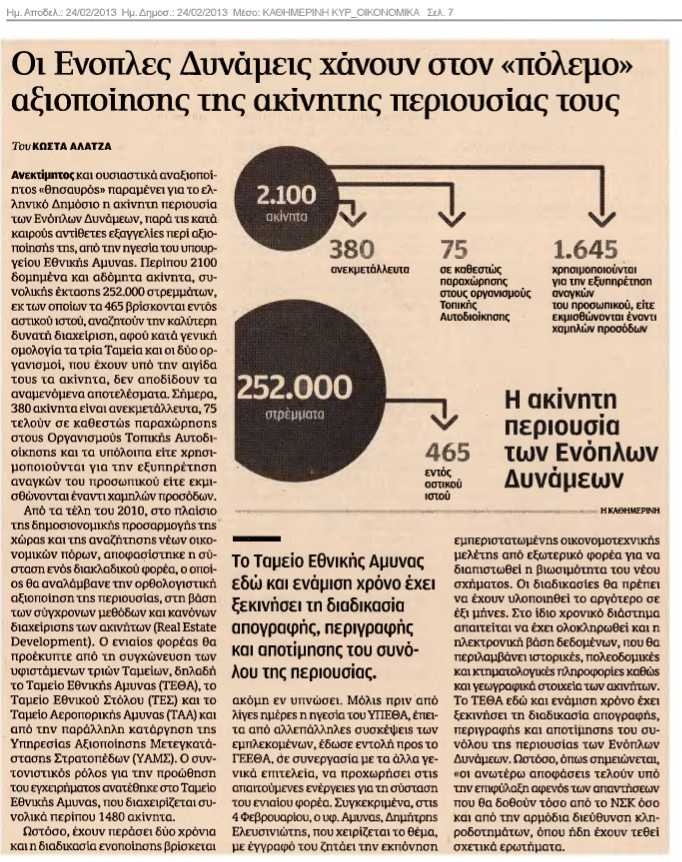 ΑΝΑΞΙΟΠΟΙΗΤΗ Η ΑΚΙΝΗΤΗ ΠΕΡΙΟΥΣΙΑ ΤΩΝ ΕΔ - ΣΤΡΑΤΙΩΤΙΚΑ ΘΕΜΑΤΑ... ΕΠ ΩΜΟΥ