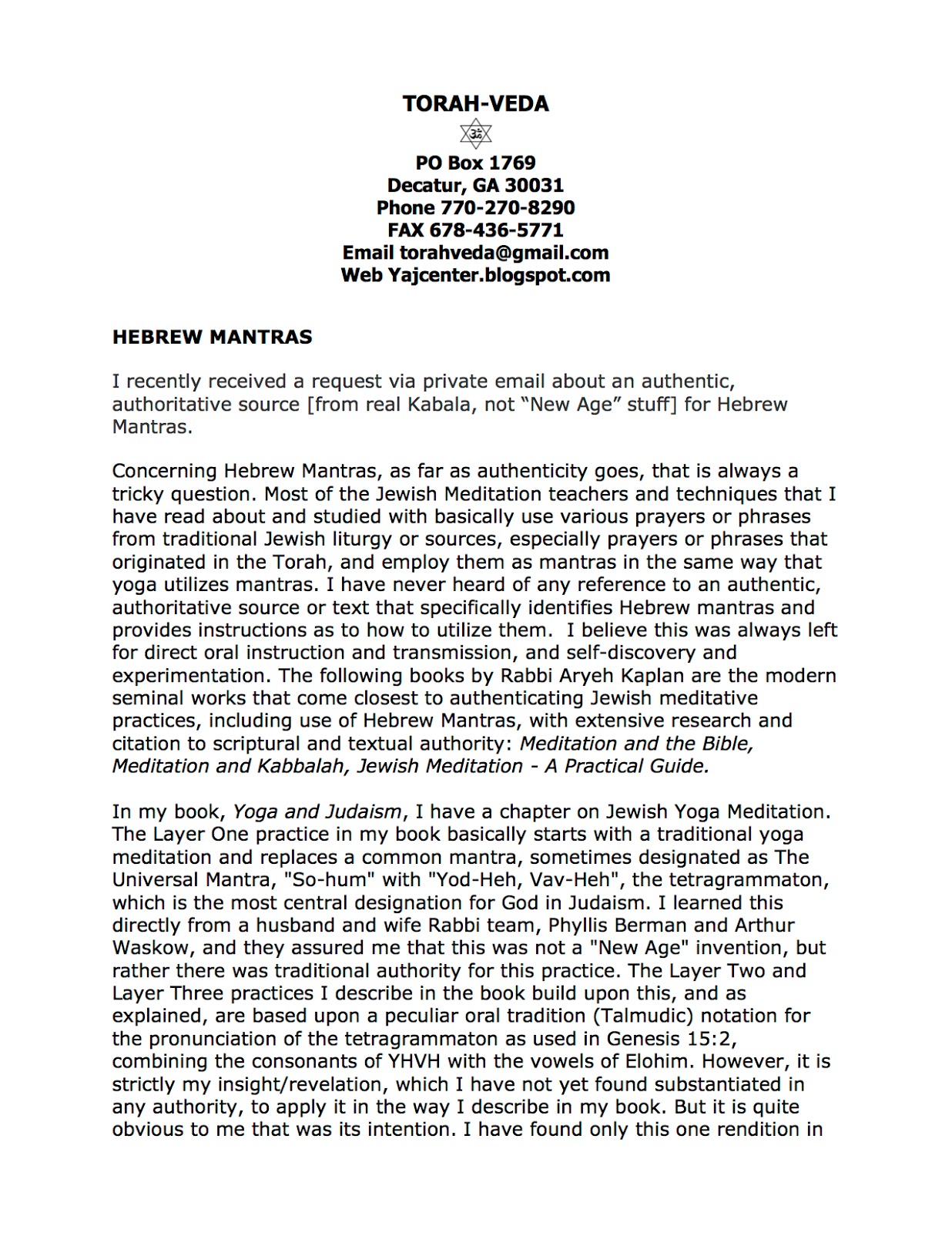 Torah-Veda: Hebrew Mantras