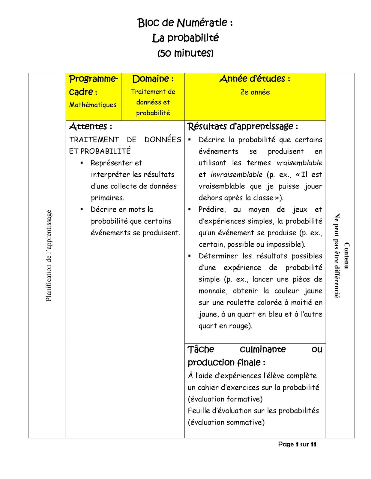 La classe de Madame Fatima : Exemple de plan de leçon en probabilité ...