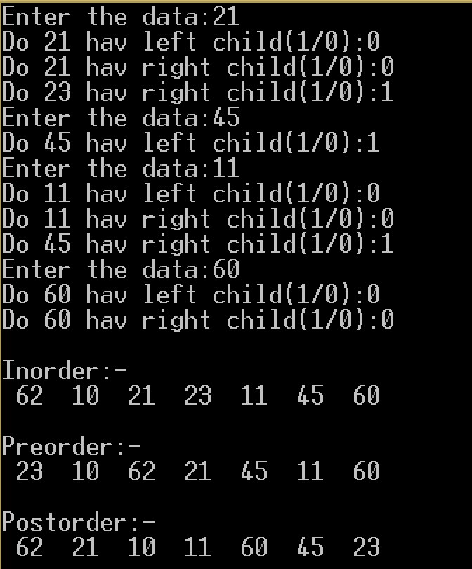 C Programs C Program For Binary Tree With Inorder Preorder Postorder Traversal