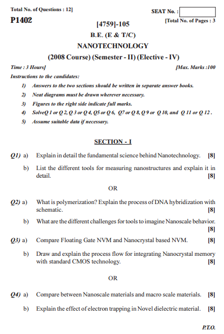 NANO TECHNOLOGY BE ETC 02nd Sem Pune University April 2015 Question ...