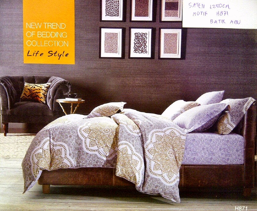 Sprei Satin Jepang Motif Batik Abu - Lovina Sprei * Jual Sprei dan ...