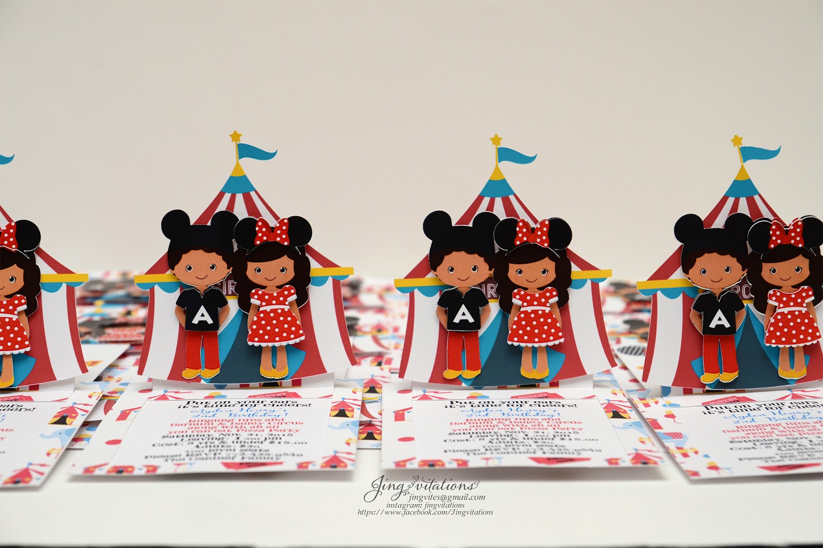 Jingvitations: Handmade Circus Mickey Mouse and Minnie Mouse Invitations