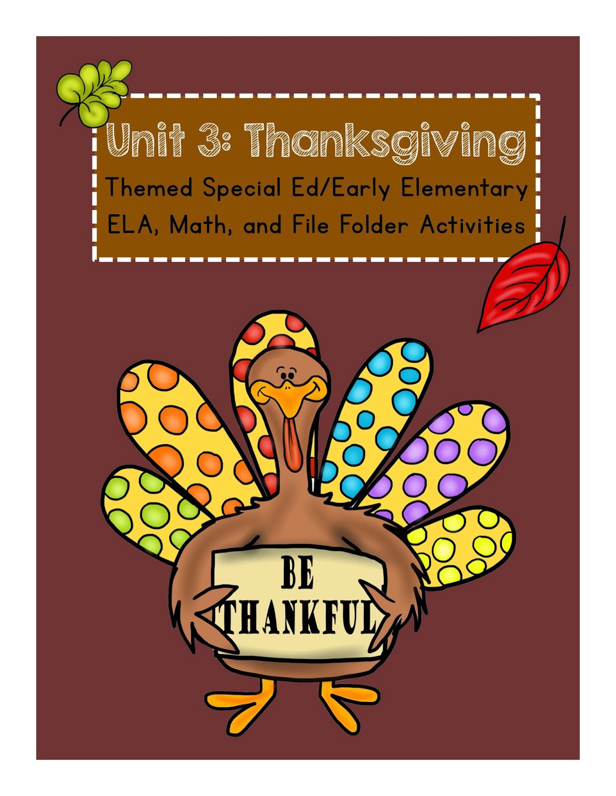 New Product!!! Unit 3: Thanksgiving:Themed Special Ed/Early Elementary ...