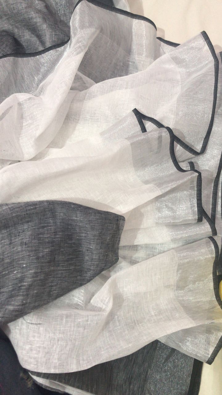 Latest Pure Plain Lenin/Linen Sarees with contrast blouse