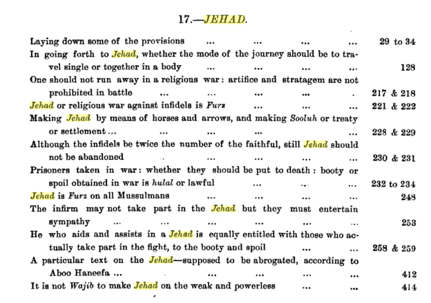 Jihad ("Jehad") in 19th century scholarly books by Muslims ALWAYS means ...