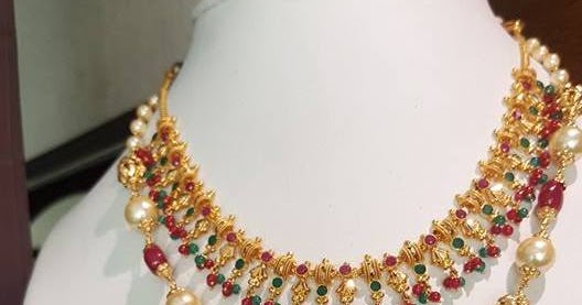 Simple Gold set Beads Necklace with Locket - Jewellery Designs