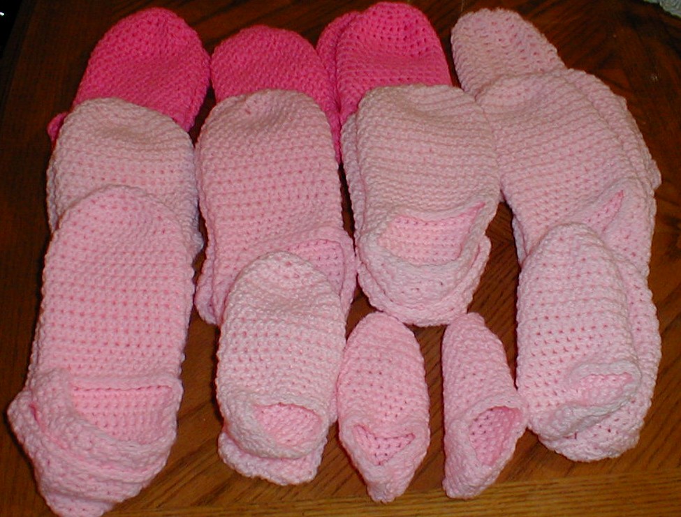 Karens Crocheted Garden of Colors: 12 Pair Pink Slippers